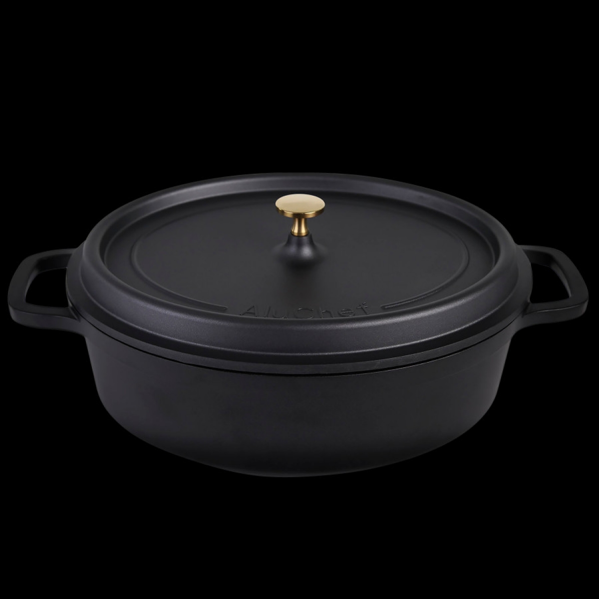 AluChef - Oval Roaster w/ Gold Knob Matte Black - AP352911G